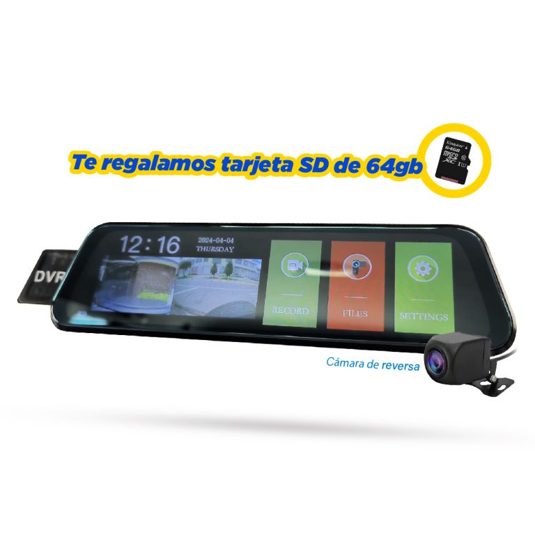 DVR 3 Canales tipo espejo 9.66" Touch Screen - Alarmas Ultra